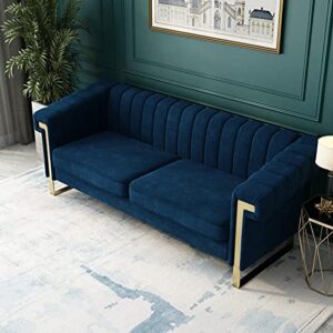 FHDLDS 84 Inch Chesterfield Sofa Mid-Century Modern Velvet Sofa with Flared Arms and Removable Cushions, Upholstered Couch with Stainless Steel Base, Loveseat for Living Room Bedroom Apartment, Blue