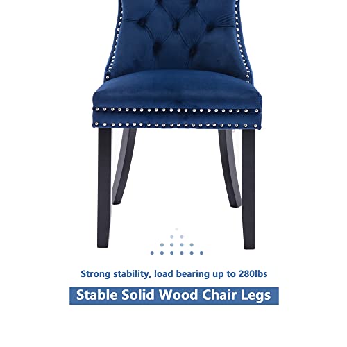 Virabit Blue Dining Chairs Set of 4, Velvet Tufted Dining Chairs with Nailhead Back and Ring Pull Trim, Upholstered Dining Chairs for Kitchen/Bedroom/Dining Room