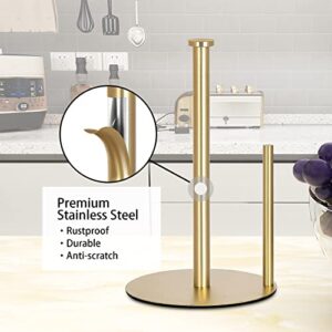 Gold Paper Towel Holder Countertop, OBODING, Gold Kitchen Paper Towel Holder Stand for Kitchen and Bathroom Organization, Stainless Steel Paper Towel Holders for Standard and Large Rolls (Golden)