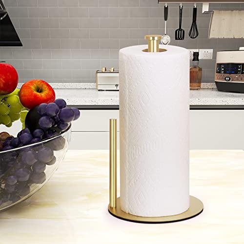 Gold Paper Towel Holder Countertop, OBODING, Gold Kitchen Paper Towel Holder Stand for Kitchen and Bathroom Organization, Stainless Steel Paper Towel Holders for Standard and Large Rolls (Golden)