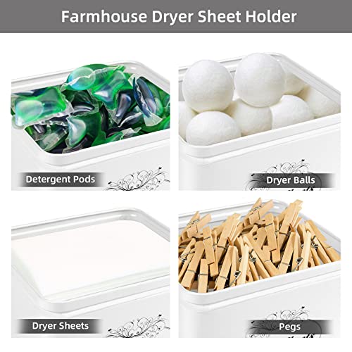 Farmhouse Dryer Sheet Holder with Lid for Laundry Room Decor,Dryer Sheet Container for Laundry Room Organization,Laundry Dispenser,Space Saving Laundry Room Storage, White