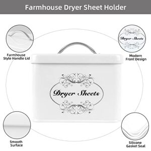 Farmhouse Dryer Sheet Holder with Lid for Laundry Room Decor,Dryer Sheet Container for Laundry Room Organization,Laundry Dispenser,Space Saving Laundry Room Storage, White