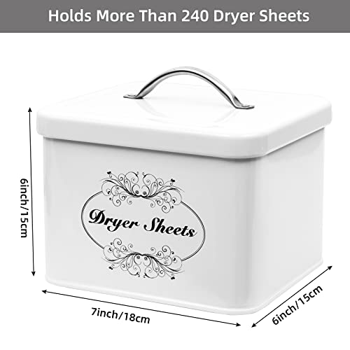 Farmhouse Dryer Sheet Holder with Lid for Laundry Room Decor,Dryer Sheet Container for Laundry Room Organization,Laundry Dispenser,Space Saving Laundry Room Storage, White