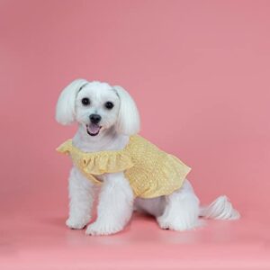 ELILY 2 Pieces Dog Dresses for Dog Cat Puppy, Comfortable Smocked Sundress with Ruffled Shoulders (X-Small, Yellow+Green)