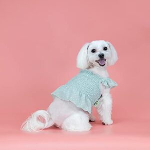 ELILY 2 Pieces Dog Dresses for Dog Cat Puppy, Comfortable Smocked Sundress with Ruffled Shoulders (X-Small, Yellow+Green)