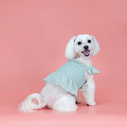 ELILY 2 Pieces Dog Dresses for Dog Cat Puppy, Comfortable Smocked Sundress with Ruffled Shoulders (X-Small, Yellow+Green)