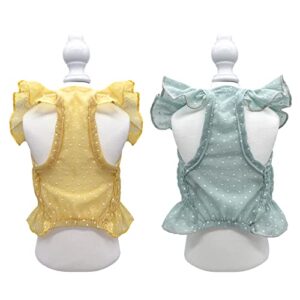 ELILY 2 Pieces Dog Dresses for Dog Cat Puppy, Comfortable Smocked Sundress with Ruffled Shoulders (X-Small, Yellow+Green)