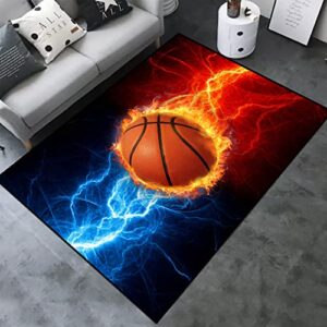 ice fire basketball home décor printed large area rugs for teen boy kids bedroom playroom, non-skid rubber back indoor floor carpet yoga mat, durable hairless crystal velvet living room sofa floor mat