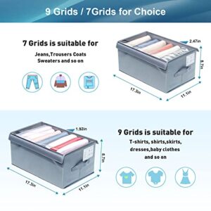 2 Pack Drawer Organizers for Clothes - Wardrobe Closet Organizer and Storage with Transparent Lids for Jeans Pants Dresses Sweaters Shirts, Stackable Large Size Fabric Organization Bins - 9 Grids Grey