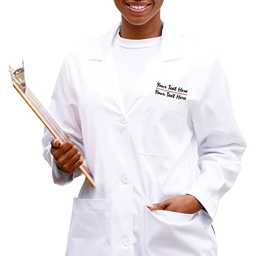 Personalized Embroidered Lab Coat for Women & Men - 12 Thread Colors, 7 Sizes - 3 Pockets & Long Sleeve - Women, Medium, White