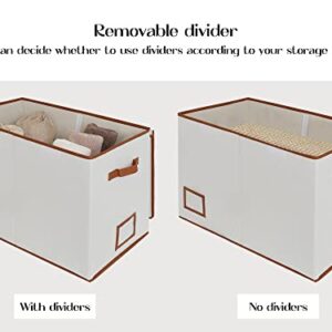 LoforHoney Home Large Storage Bin with Lid for Clothes, Foldable Laundry Basket with Durable Handles, Double Laundry Hamper with Divider, Fabric Storage Bin with Lid for Organizing, Beige