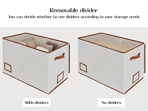 LoforHoney Home Large Storage Bin with Lid for Clothes, Foldable Laundry Basket with Durable Handles, Double Laundry Hamper with Divider, Fabric Storage Bin with Lid for Organizing, Beige