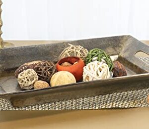 Red Co. 16” x 10” Large Decorative Aluminum Serving Tray with Cut-Out Handles, Distressed Silver