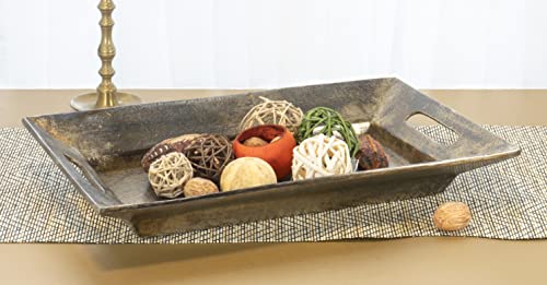 Red Co. 16” x 10” Large Decorative Aluminum Serving Tray with Cut-Out Handles, Distressed Silver