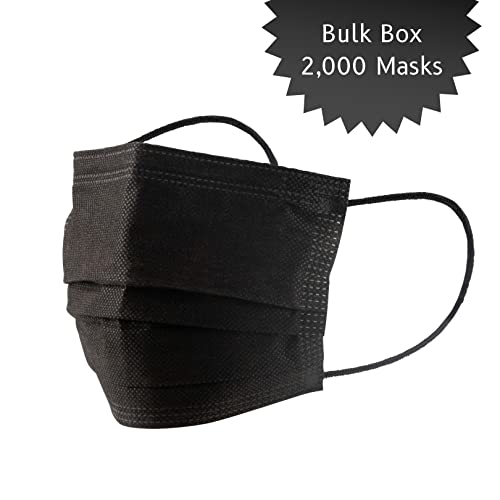 BH Supplies 2000 PCs Bulk Face Mask (40 Packs, 50pcs/Pack), Non Woven Thick 3-Layers Breathable Facial Masks with Adjustable Earloop, Mouth and Nose Cover - Black