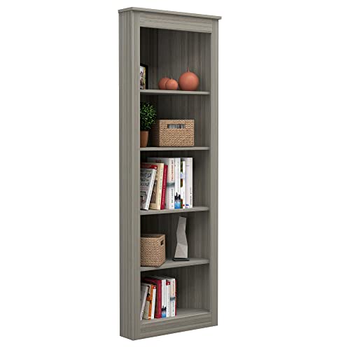 Inval 71" 5-Shelf Corner Bookcase, Gray Smoke Oak