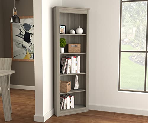 Inval 71" 5-Shelf Corner Bookcase, Gray Smoke Oak