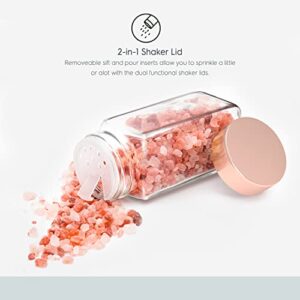 Tafts SQUARE Glass Spice Jars & Bottles l 33% Thicker - 12 Pcs Glass Spice - 3 oz or 4oz Empty Glass Spice Seasoning Containers l Shaker Lids and Airtight Caps l Aluminum Finish (Square, Rose Gold)