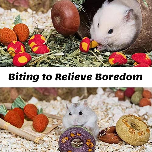 Natural Organic Rabbit Treats 12PCS, Mushroom, Strawberry, Donut, Lollipop Shape Molar Toys，Handmade Cage Decoration for Rabbit/Hamster/Squirrel/Guinea Pig and More Small Animals