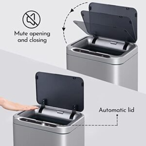 Stainless Steel Office Trash Can - ELPHECO -6.6 Gallon Motion Sensor Garbage Bin Rectangular Automatic Touch Free Waste Bin for Hotel and Living Room