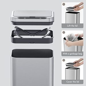 Stainless Steel Office Trash Can - ELPHECO -6.6 Gallon Motion Sensor Garbage Bin Rectangular Automatic Touch Free Waste Bin for Hotel and Living Room