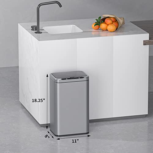 Stainless Steel Office Trash Can - ELPHECO -6.6 Gallon Motion Sensor Garbage Bin Rectangular Automatic Touch Free Waste Bin for Hotel and Living Room