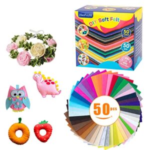 haofeijh 50pcs felt sheets,4 * 4inch craft felt squares 50 assorted colors felt papers for craft1.3mm soft felt felt pack diy craft sewing non-woven felt fabric for kids, school supplies