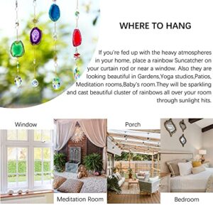 4pcs Natural Agate Slice Suncatchers AB Coating Crystal Prisms Wind Chimes Ornaments Rainbow Maker Hanging Pendant for Window Home Garden Decor