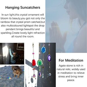 4pcs Natural Agate Slice Suncatchers AB Coating Crystal Prisms Wind Chimes Ornaments Rainbow Maker Hanging Pendant for Window Home Garden Decor