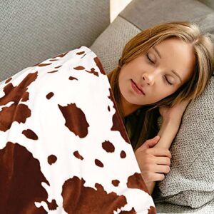 Rezutan Cow Throw Blanket Brown and White Cow Print Blanket for Sofa Couch Bed Warm Fleece Flannel Plush Blanket Cow Throw Blanket CampingTravel Cow Bedding Baby Boys Girls Adults Gift 50x60 inch