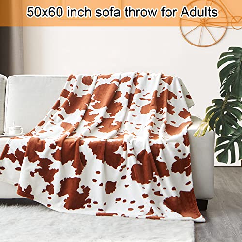 Rezutan Cow Throw Blanket Brown and White Cow Print Blanket for Sofa Couch Bed Warm Fleece Flannel Plush Blanket Cow Throw Blanket CampingTravel Cow Bedding Baby Boys Girls Adults Gift 50x60 inch