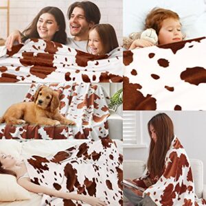 Rezutan Cow Throw Blanket Brown and White Cow Print Blanket for Sofa Couch Bed Warm Fleece Flannel Plush Blanket Cow Throw Blanket CampingTravel Cow Bedding Baby Boys Girls Adults Gift 50x60 inch