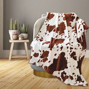 Rezutan Cow Throw Blanket Brown and White Cow Print Blanket for Sofa Couch Bed Warm Fleece Flannel Plush Blanket Cow Throw Blanket CampingTravel Cow Bedding Baby Boys Girls Adults Gift 50x60 inch