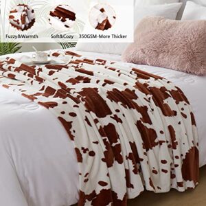 Rezutan Cow Throw Blanket Brown and White Cow Print Blanket for Sofa Couch Bed Warm Fleece Flannel Plush Blanket Cow Throw Blanket CampingTravel Cow Bedding Baby Boys Girls Adults Gift 50x60 inch