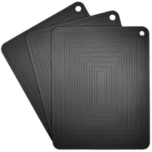 silicone trivets mats kitchen tool set 3 pcs, large silicone trivets for hot dishes,silicone trivets for hot pots and pans, silicone trivet mats set about 9"x12", black silicone hot pads for kitchen