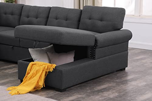 Springfavor 6 Seat Pull Out Couch Sectional Couches for Living Room with Storage Chaise Lounge, U-Shaped Modern Sofas & Couches with Nail for Department/Home/Office