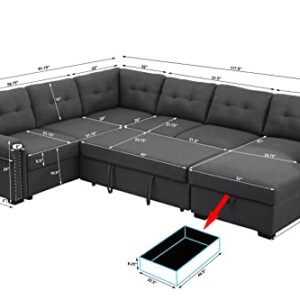 Springfavor 6 Seat Pull Out Couch Sectional Couches for Living Room with Storage Chaise Lounge, U-Shaped Modern Sofas & Couches with Nail for Department/Home/Office