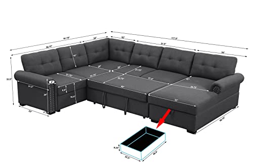 Springfavor 6 Seat Pull Out Couch Sectional Couches for Living Room with Storage Chaise Lounge, U-Shaped Modern Sofas & Couches with Nail for Department/Home/Office