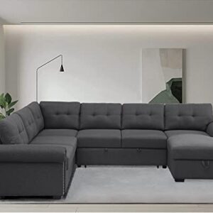 Springfavor 6 Seat Pull Out Couch Sectional Couches for Living Room with Storage Chaise Lounge, U-Shaped Modern Sofas & Couches with Nail for Department/Home/Office