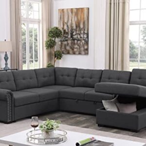 Springfavor 6 Seat Pull Out Couch Sectional Couches for Living Room with Storage Chaise Lounge, U-Shaped Modern Sofas & Couches with Nail for Department/Home/Office