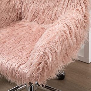 Vinsetto Faux Fur Desk Chair, Swivel Vanity Chair with Adjustable Height and Wheels for Office, Bedroom, Pink