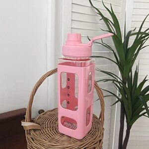 24 OZ Kawaii Water Bottle with Straw Stickers Cute Girls Kids Water Bottles with Adjustable Shoulder Strap & 3D Stickers, BPA Free Square Drinking Bottle Leakproof Water Jug for School (Pink - 24oz)