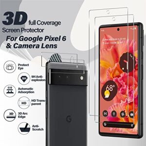 Pixel 6 Tempered Glass Screen Protector + Camera Lens Protector [ 2 + 2 Pack ][Fingerprint Unlock] [Anti-Scratch] [Case Friendly] HD Clear Protective Film for Google Pixel 6