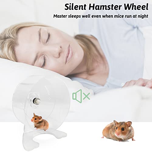 BNOSDM Hamster Wheel Silent Gerbil Exercise Wheel with Stand Quiet Small Animals Spinner Acrylic Transparent Dwarf Hamster Running Toys for Chipmunk Mouse (6.7")