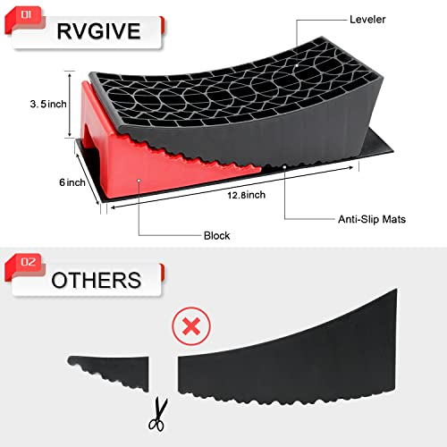 RVGIVE Camper Leveler 2 Pack, RV Leveling System for Travel Trailer Up to 35,000 lbs, with 2 Levelers, 2 Chocks, 2 Mats, Carrying Bag, Faster & Easier Camper Leveling Than RV Leveling Blocks