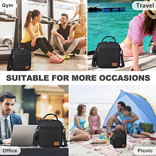 Moyad Lunch Box for Men Women - Reusable Slim Lunch Bag with Shoulder Strap Insulated Lunchbox Loncheras Para Hombres - Black