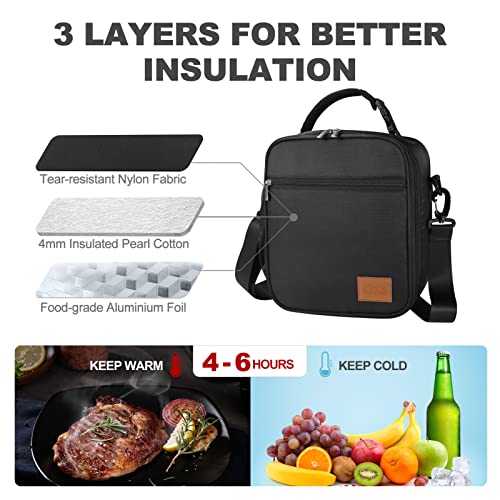 Moyad Lunch Box for Men Women - Reusable Slim Lunch Bag with Shoulder Strap Insulated Lunchbox Loncheras Para Hombres - Black