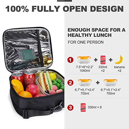 Moyad Lunch Box for Men Women - Reusable Slim Lunch Bag with Shoulder Strap Insulated Lunchbox Loncheras Para Hombres - Black