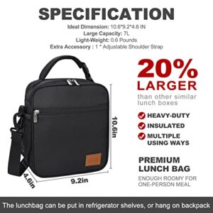 Moyad Lunch Box for Men Women - Reusable Slim Lunch Bag with Shoulder Strap Insulated Lunchbox Loncheras Para Hombres - Black