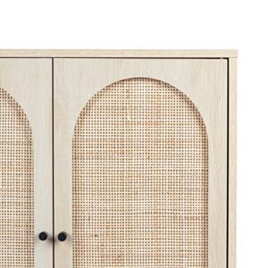 Rattan 2 Doors Buffet Sideboard Cabinet, 2 Tier Adjustable Shelves Accent Cabinet, Free Standing Console Table Sideboard Buffet Cabinet for Entryway Kitchen Dining Room, Natural